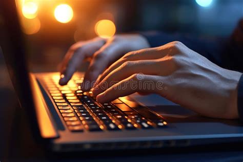 Generative Ai Typing On Keyboard Closeup Shot Hands Using Laptop
