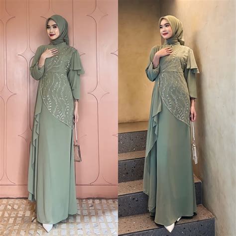 Jual Lala Dress Kondangan Gamis Brukat Terbaru Gaun Kondangan Muslimah Maxi Dres Wanita Muslim
