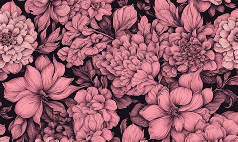 Premium Photo Seamless Pattern Of Pink Floral Flowers On Dark Background