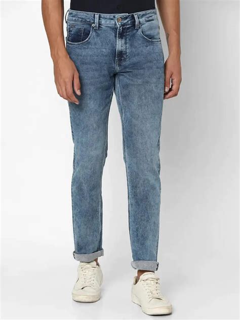 Buy Spykar Men Mid Blue Cotton Comfort Fit Straight Length Clean Look