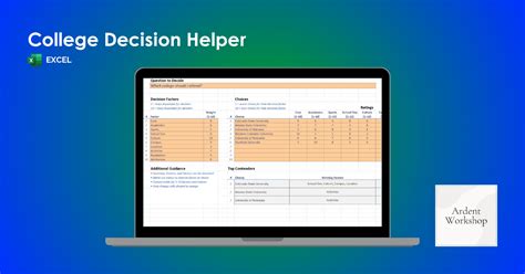 College Decision Helper Excel Ardent Workshop