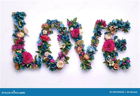 Word Love Made Of Flowers On White Background Top View Stock