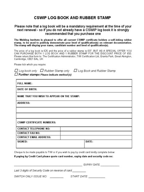 Cswip Log Book And Stamp Overseas Pdf