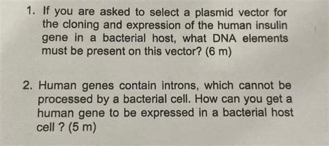 Solved 1 If You Are Asked To Select A Plasmid Vector For
