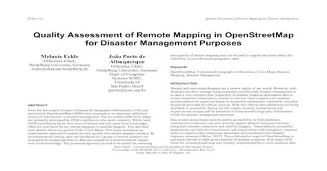 Pdf Quality Assessment Of Remote Mapping In Openstreetmap For · The So Called Osm Crisis