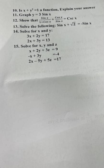 Solved 10 Is X Y2 1 A Function Explain Your Answer 11 Chegg Com