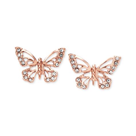 Fossil Rose Goldtone Crystal Butterfly Stud Earrings In Pink Lyst