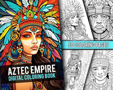 Libro Para Colorear Del Imperio Azteca 50 Páginas Páginas Para