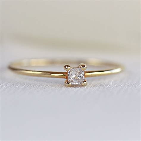 Dainty Diamond Ring 14k Gold Tiny Diamond Stacking Ring Princess Cut
