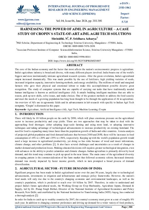 Pdf Harnessing The Power Of Aiml In Agriculture A Case Study Of