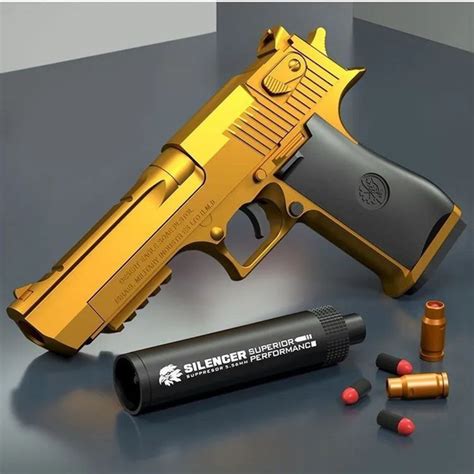Детский пистолет с вылетающими гильзами Desert Eagle золотистый с ...