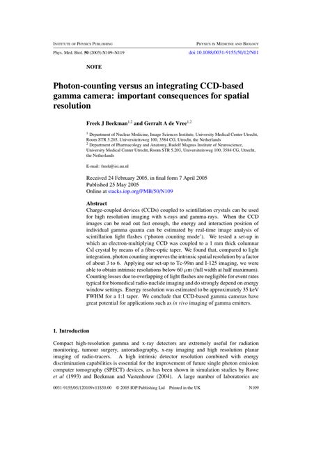 Pdf Photon Counting Versus An Integrating Ccd Based Gamma Camera Important Consequences For