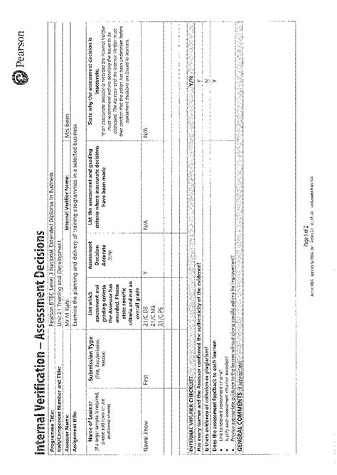 Unit 21 Assignment 2 Distinction Pearson Internal Verification Assessment Decisions Programme
