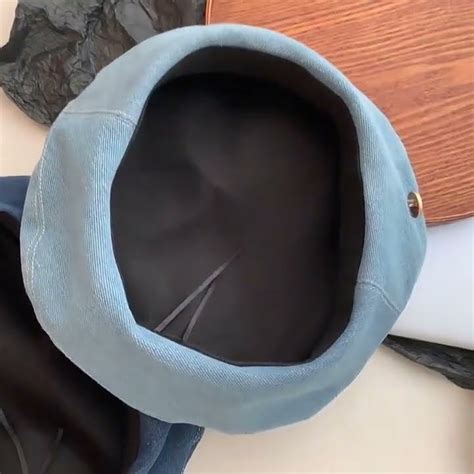 여성 베이직 데님 베레모 봄 여름 모자 금속단추 빵모자 여자 팔각모 화가모자 Youtube