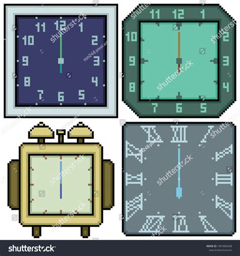 Pixel Art Set Isolated Clock Rectangle Stock Vector Royalty Free