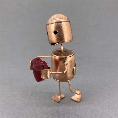 Elmo Tiny Copper Robot With Red Heart By Boflo