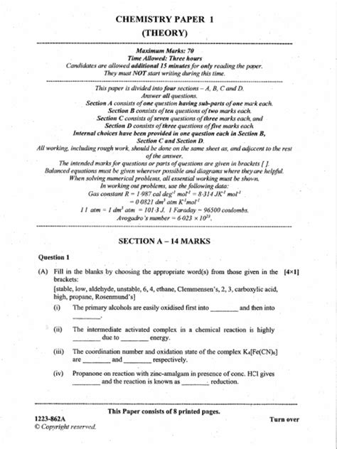 Isc Class 12 Chemistry Previous Year Question Paper 2023 Pdf