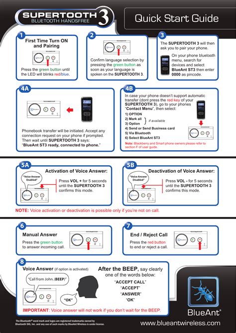 Blueant Wireless Bluetooth Supertooth 3 Users Manual S3 Quickstart Guide