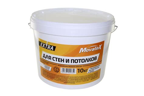 Водоэмульсионная краска Movatex EXTRA для стен и потолков, 10 кг Т11873 ...