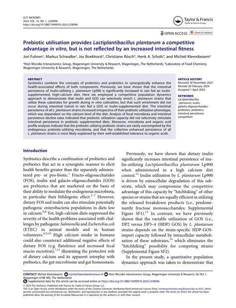 Pdf Prebiotic Utilisation Provides Lactiplantibacillus Plantarum A