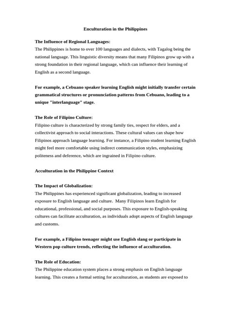 Enculturation In The Philippines Docx Examples Pdf