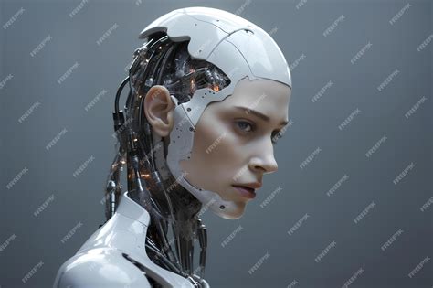 Premium Ai Image Girl With Futuristic Ai Robot Head And Face