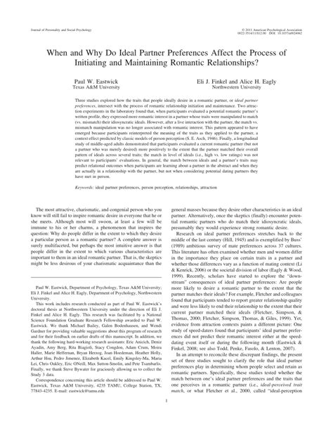 PDF When And Why Do Ideal Partner Preferences Affect The Process Of