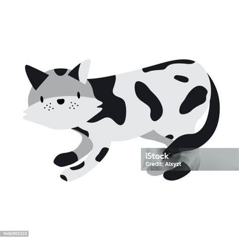 흰색 배경에 고립 된 귀여운 회색 고양이 만화 플랫 스타일 벡터 일러스트 레이 션 Eps 가축에 대한 스톡 벡터 아트 및 기타