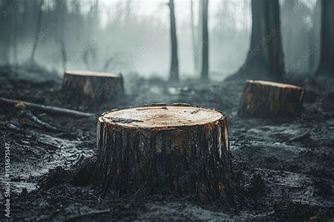 Deforestation Visible In Tree Stumps A Once Lush Forest Now A Desert