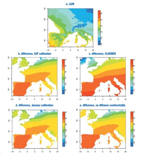 Last Glacial Maximum January Near Surface Temperature °c A Lgm B
