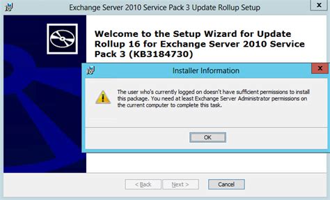 Exchange 2010 Rollup Error Upon Launching COLLABORATION PRO
