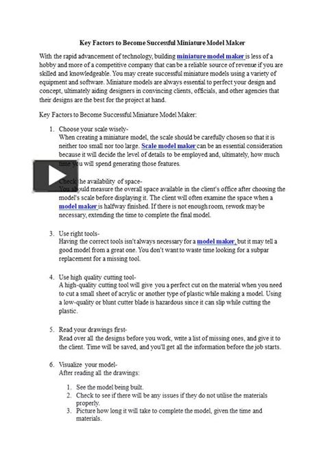 Ppt Key Factors To Become Successful Miniature Model Maker Powerpoint