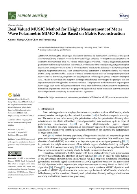 Pdf Real Valued Music Method For Height Measurement Of Meter Wave