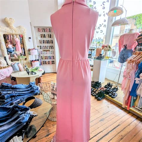 Pink Poly Gown Back Zip 17 Ptp 29 Waist 455 Length Depop