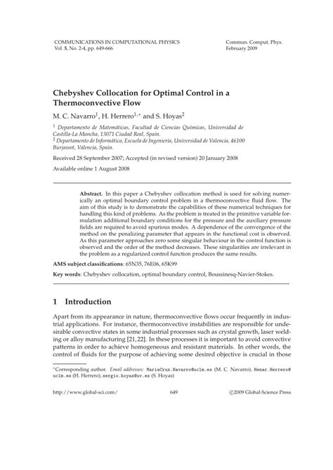 Pdf Chebyshev Collocation For Optimal Control In A Thermoconvective Flow