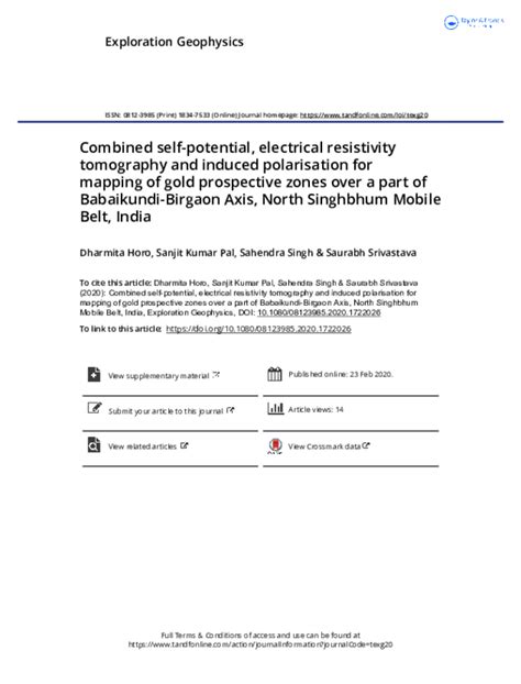 Pdf Combined Self Potential Electrical Resistivity Tomography And