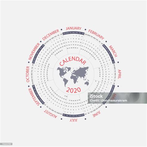 2020 캘린더 템플릿서클 캘린더 템플릿입니다 달력 2020 12 개월 의 집합일요일부터 시작연간 달력 벡터 디자인 문구 템플릿