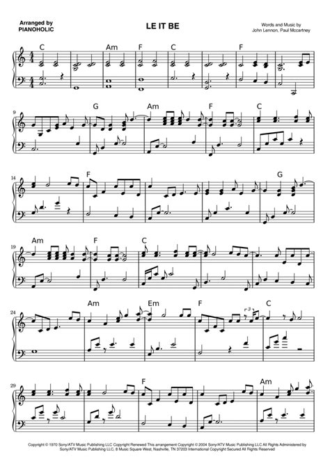 Let It Be By Kris Allen Piano Solo Intermediate Digital Sheet Music