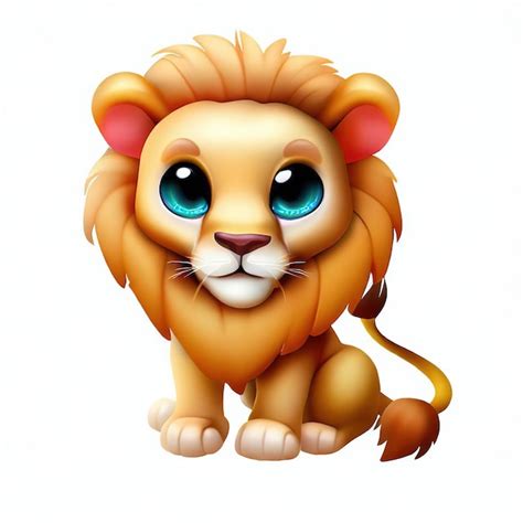 Un Lion De Dessin Animé Aux Yeux Bleus Est Assis Sur Un Fond Blanc Photo Premium