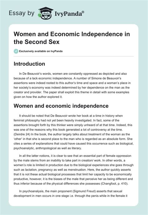 Women And Economic Independence In The Second Sex 951 Words