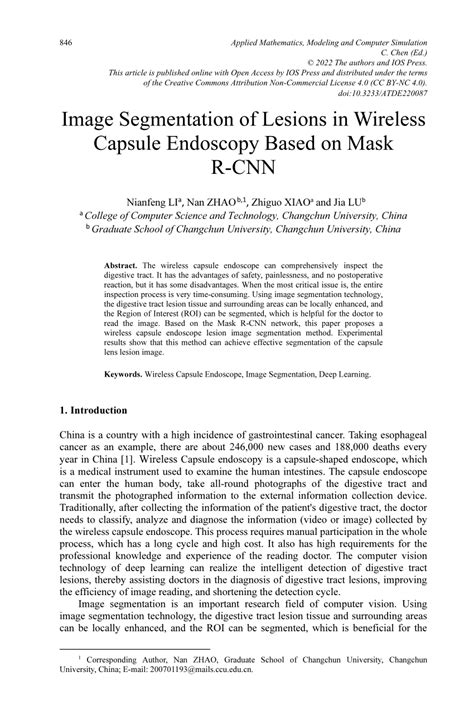 Pdf Image Segmentation Of Lesions In Wireless Capsule Endoscopy Based On Mask R Cnn