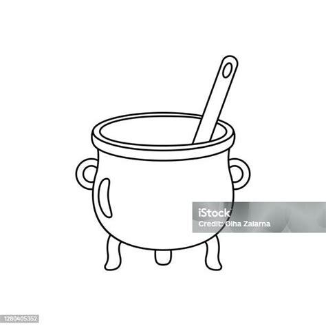 벡터 라인 아트 포트 물약과 고립 된 마법 주전자 흰색 배경에 미스터리 보일러의 검은 윤곽 색칠 만화 그림 구리에 대한 스톡 벡터 아트 및 기타 이미지 Istock
