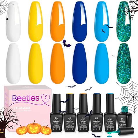 Beetles Gel Polish Set 6 Colors Blue Orange Glitter Green