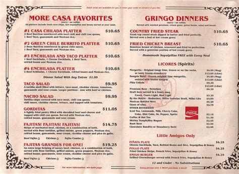 Menu At Casa Bonita Restaurant Lakewood
