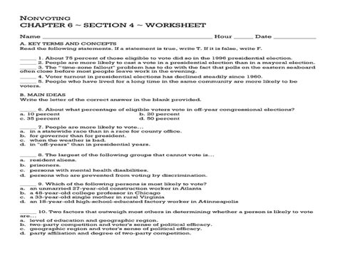 Nonvoting Chapter 6 Section 4 Worksheet Worksheet For 11th 12th