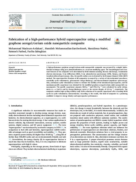 Pdf Fabrication Of A High Performance Hybrid Supercapacitor Using A Modified Graphene Aerogel