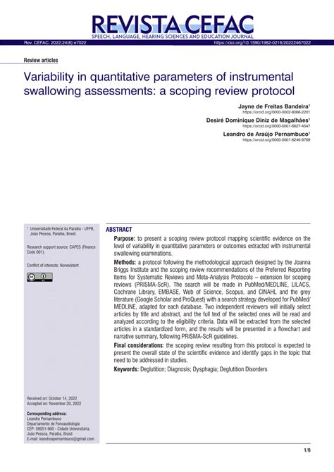 Pdf Variability In Quantitative Parameters Of Instrumental Swallowing Assessments A Scoping