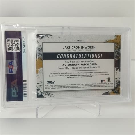 Topp Inception Jake Cronenworth Rc Auto Patch Or Gem
