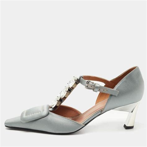 Marni Grey Satin Crystal Embellished T Bar Pumps Size 39 Marni The