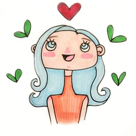 Иллюстрация Девушка с голубыми волосами в стиле 2d детский